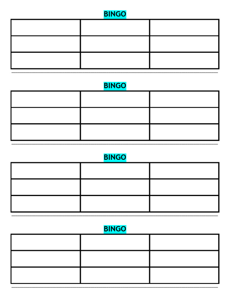 Bingo - Empty Cards (9 Spaces) | PDF