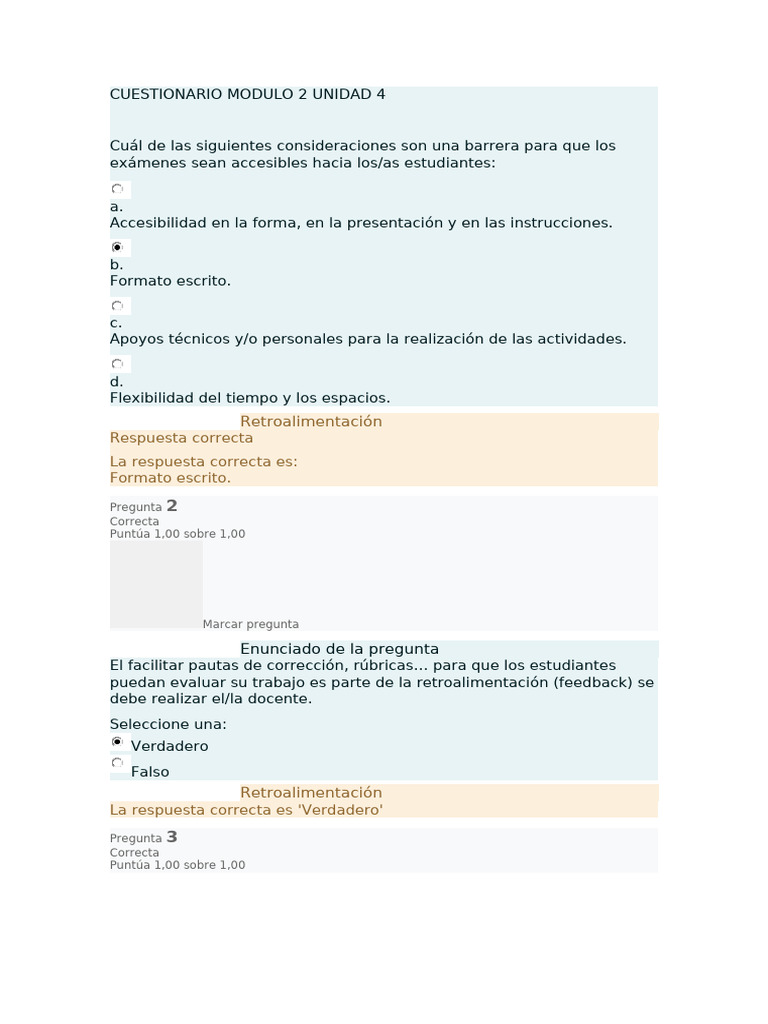 Cuestionario Modulo 2 Unidad 4 | PDF
