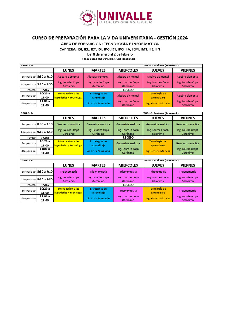 Horario Ing-Tec Grupo B | PDF