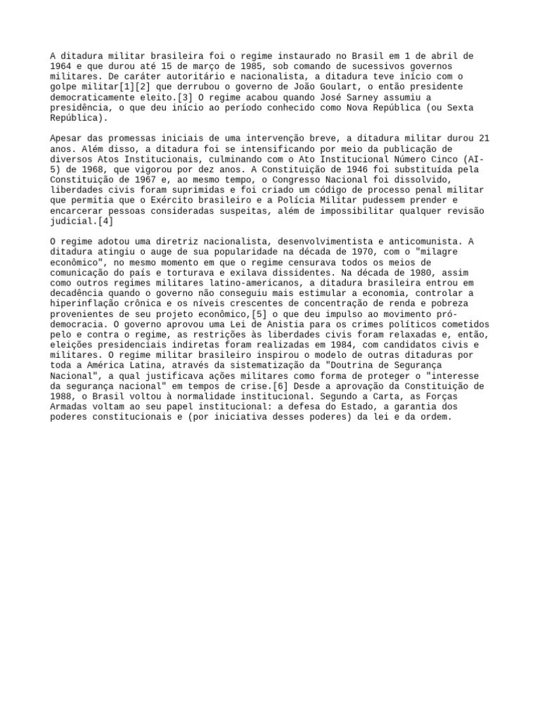 Ditadura Militar no Brasil: 1964-1985 | PDF | Governo