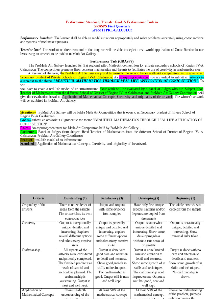 Pre Calculus Performance Task | PDF