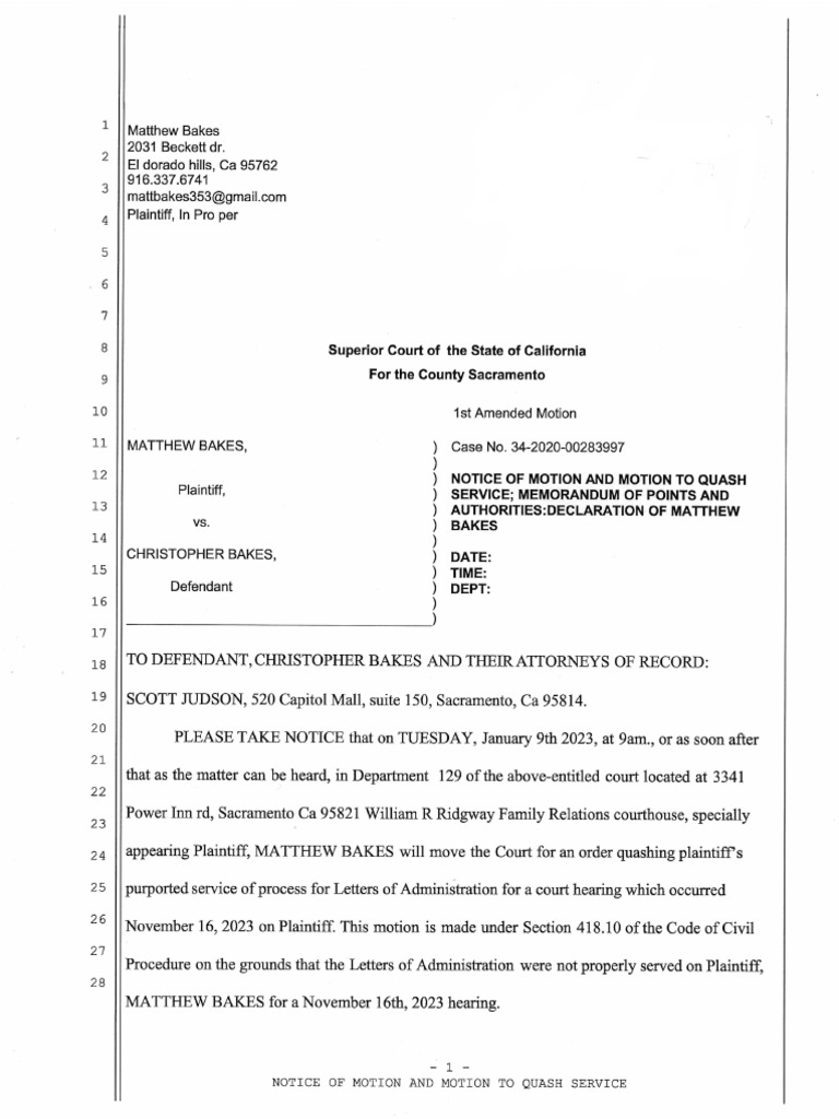 Notice of Motion To Quash Service | PDF