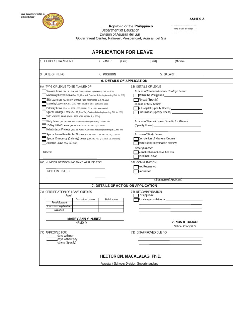 CS Form 6 Leave Form | PDF
