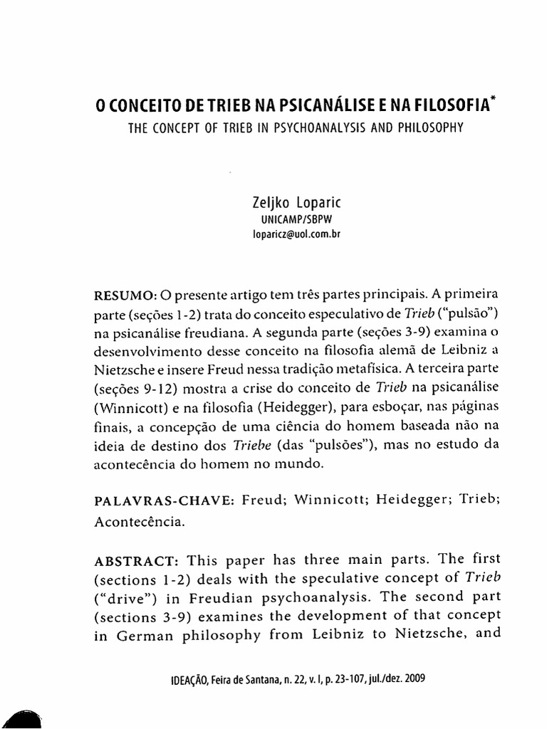 "O Conceito de Trieb Na Psicanálise e Na Filosofia Alemã". Revista ...