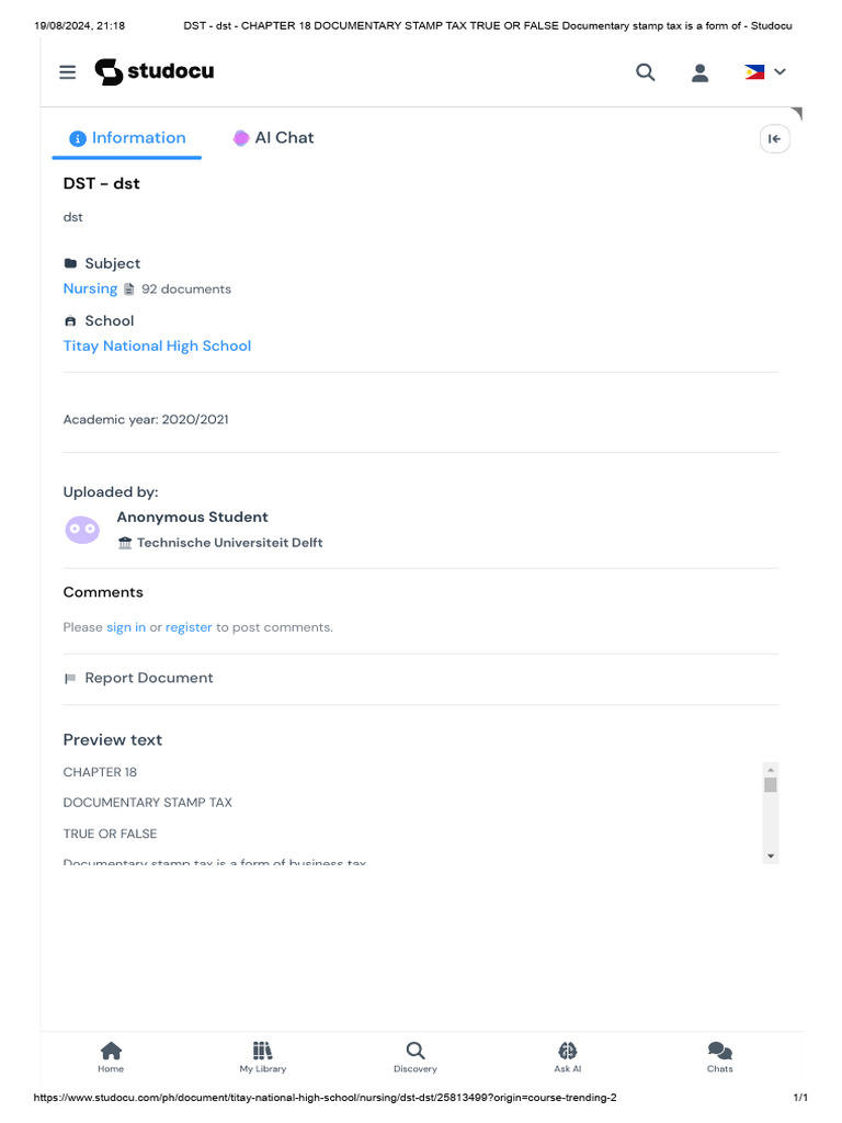 DST - DST - CHAPTER 18 DOCUMENTARY STAMP TAX TRUE OR FALSE Documentary ...