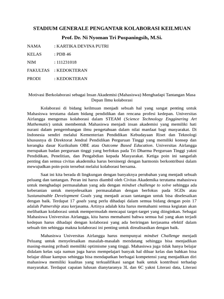 Stadium Generale Pengantar Kolaborasi Keilmuan | PDF