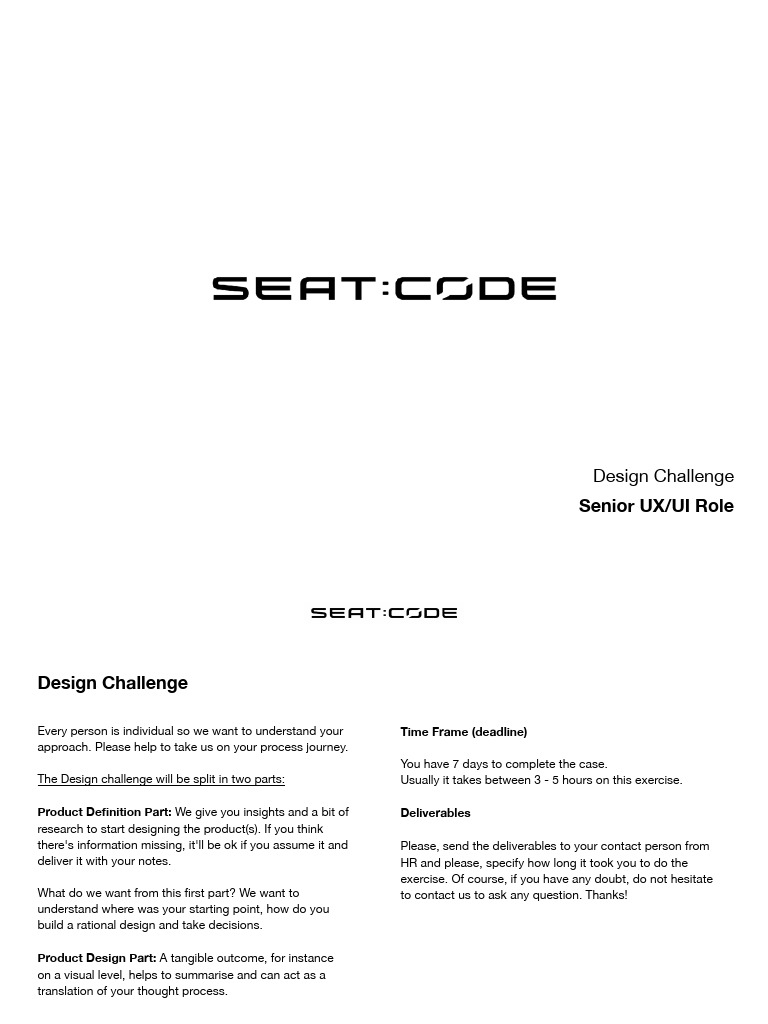 Design Challenge SEAT-CODE | PDF
