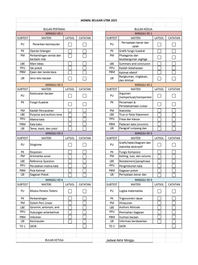 Jadwal Belajar Utbk25 | PDF