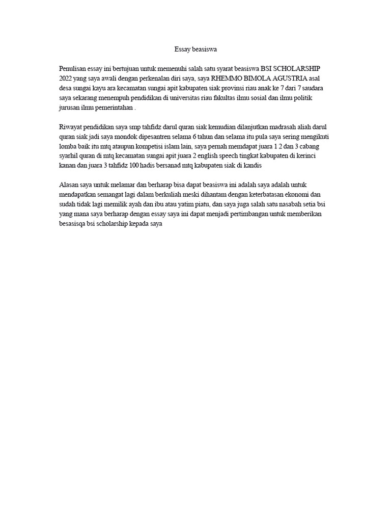 Essay Beasiswa | PDF