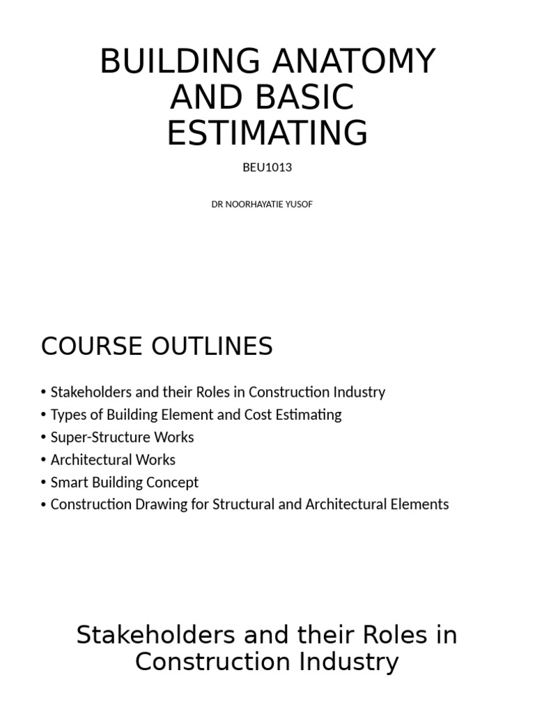 Building Anatomy and Basic Estimating | PDF