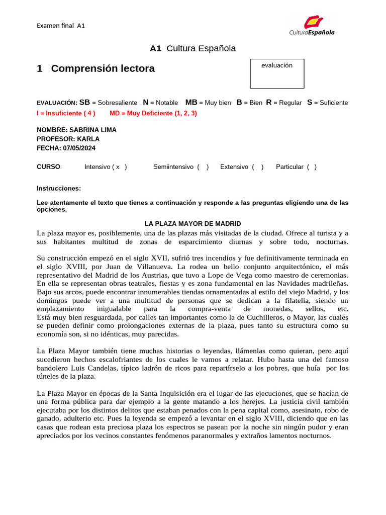 I A1 Comprension Lectora | PDF