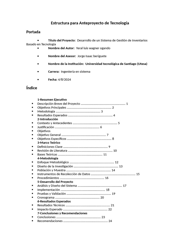 Estructura para Anteproyecto de Tecnología 1 | PDF