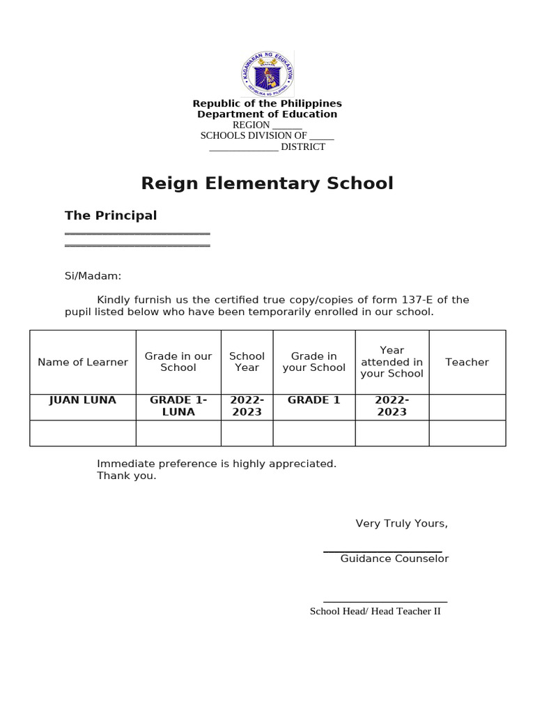 Form 137.request. | PDF