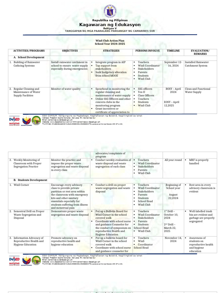 Wins Club Action Plan | PDF