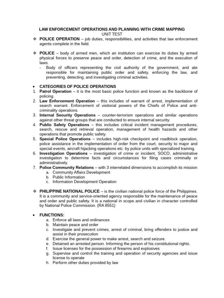 Unit Hand Out Law Enforcement Operations and Planning With Crime ...