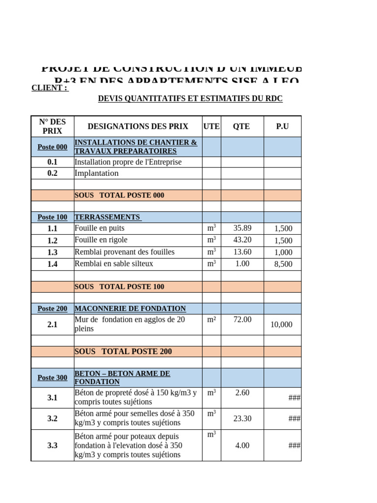 Part Three - Devis Final - Estimatif - Planing | PDF