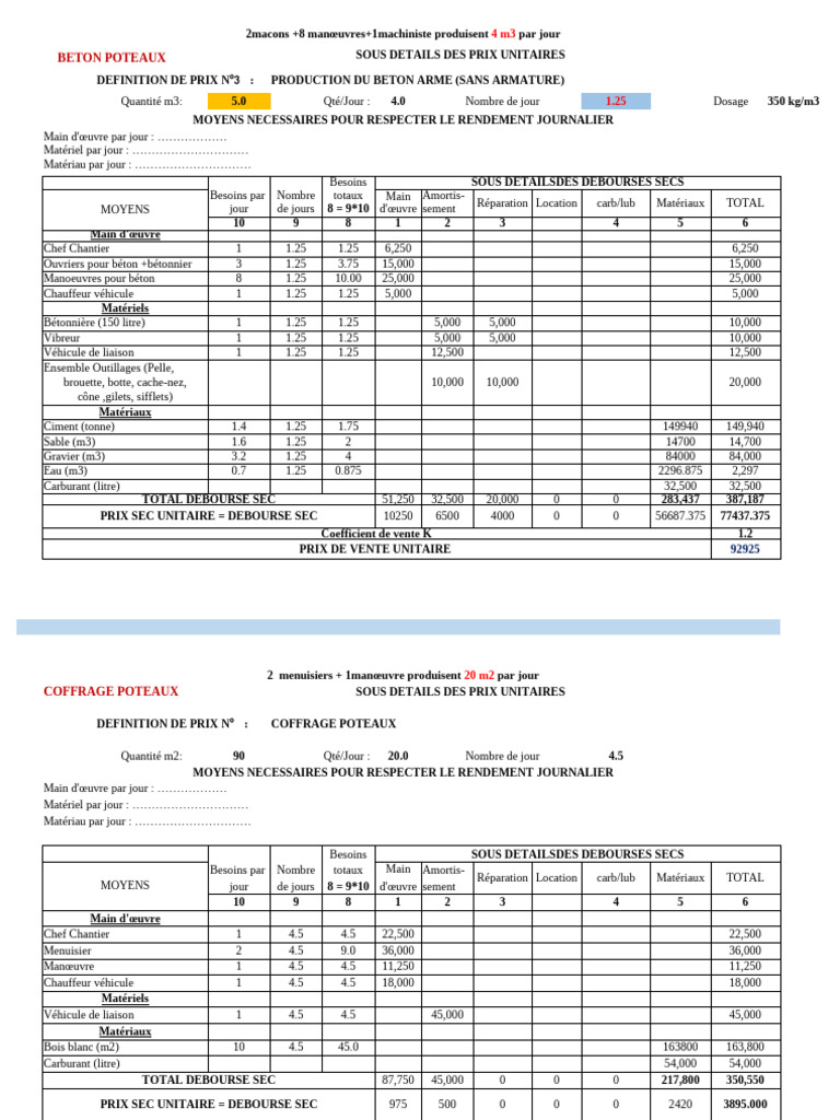 Part Two - Calcul Des Prix Unitaires | PDF