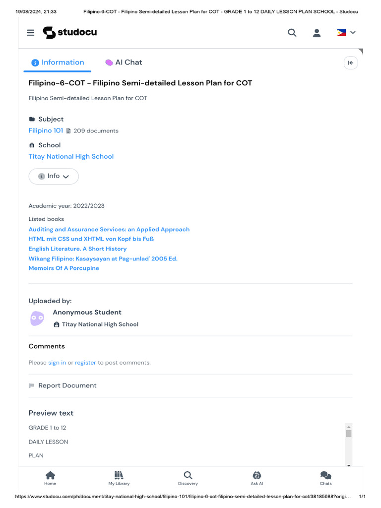 Filipino-6-COT - Filipino Semi-Detailed Lesson Plan For COT - GRADE 1 ...