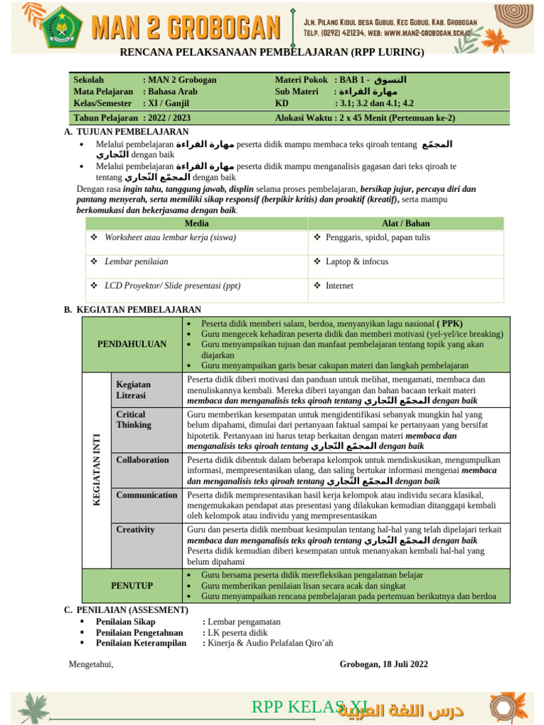 Contoh RPP Sederhana Deskriptif | PDF