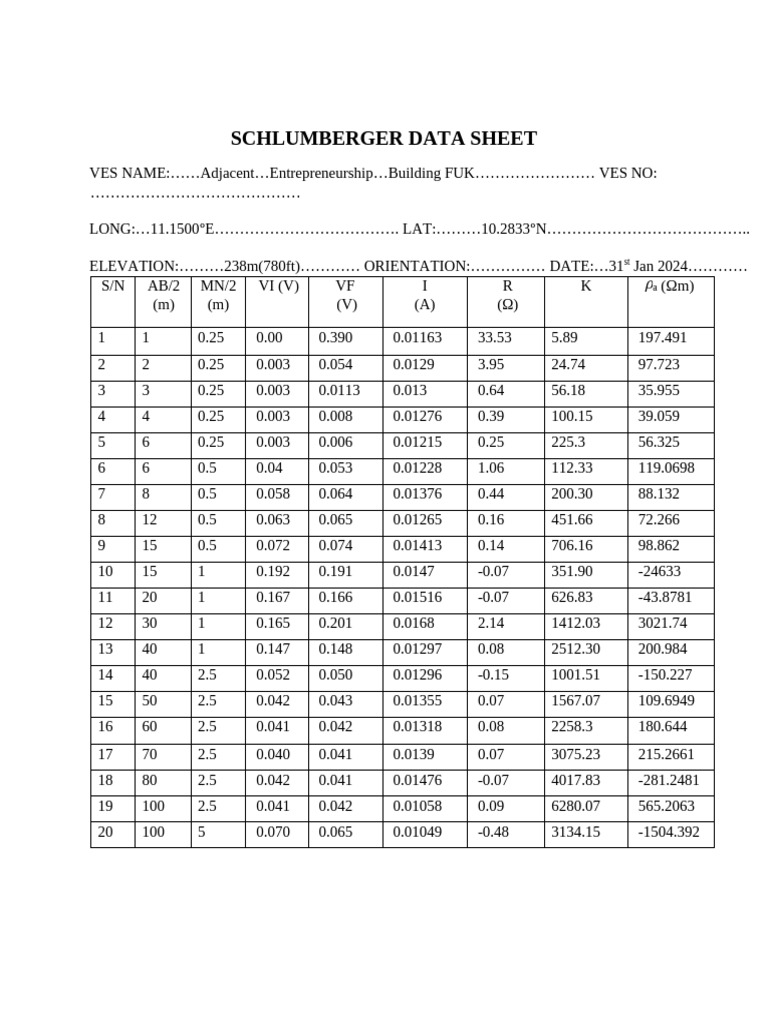 Schlumberger data sheet | PDF
