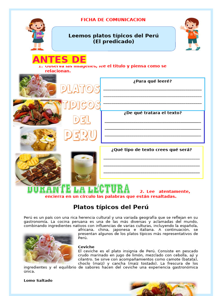 Ficha Comu Lun 8 Leemos Platos Tipicos | PDF