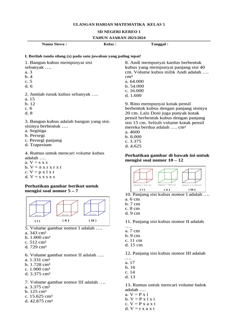 Ulangan Harian MTK Kelas 5 | PDF