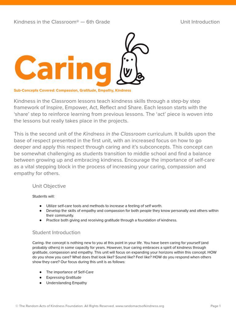 Grade 6 Caring Unit Introduction | PDF | Empathy | Wellness