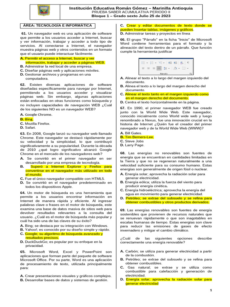 Guía de Cuadernillo Prueba Acumulativa TEI 6 | PDF
