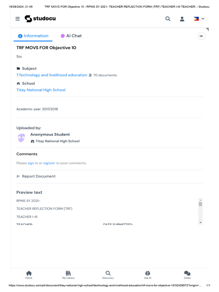 TRF Movs For Objective 10 - Rpms Sy 2021 - Teacher Reflection Form (TRF ...