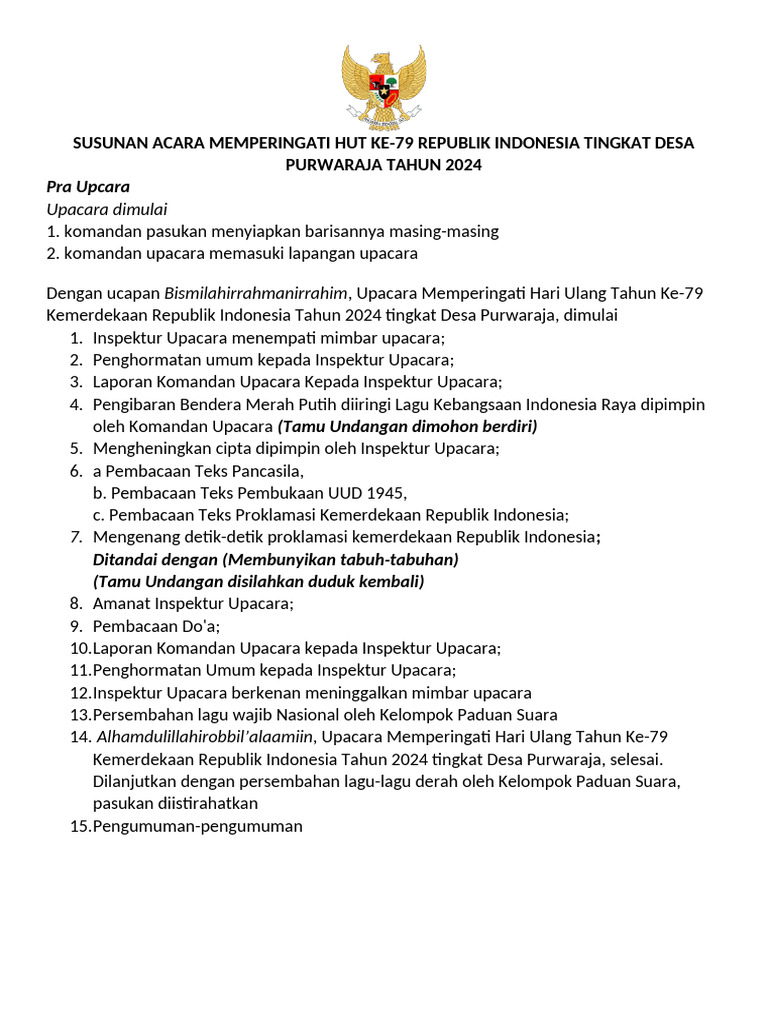 Susunan Upacara Hut Ke-79 | PDF