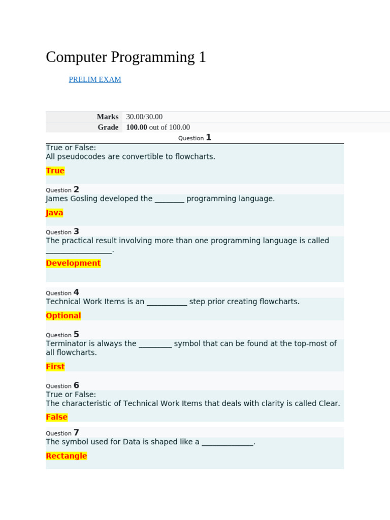 Computer Programming Prelim | PDF