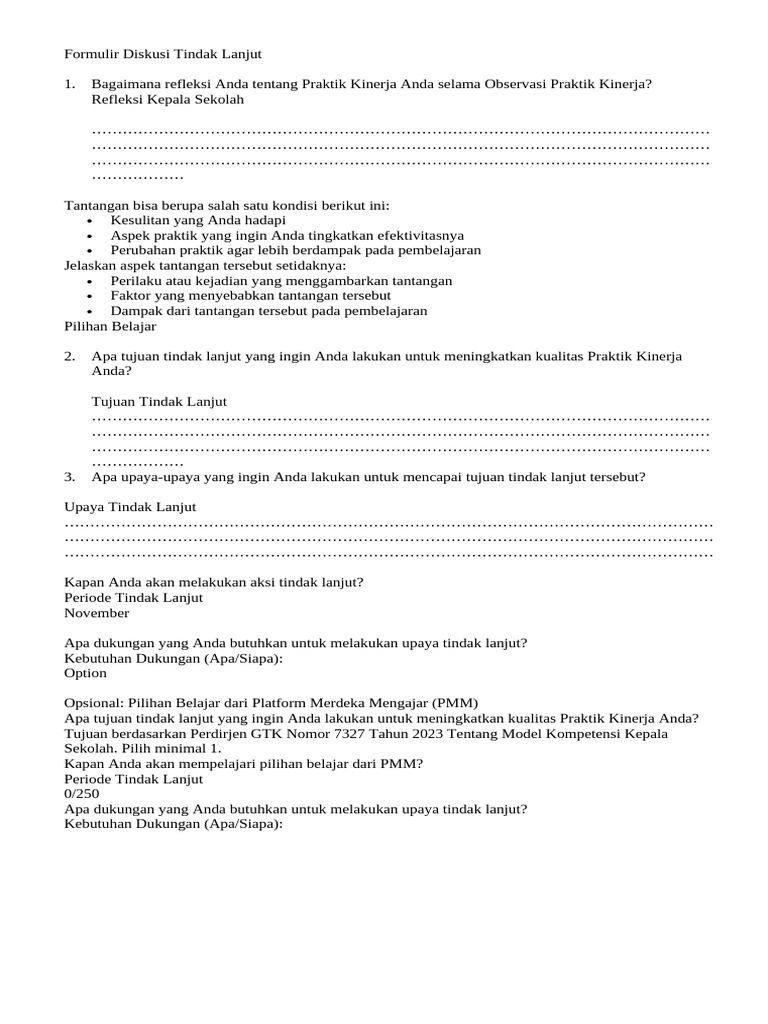 Formulir Diskusi Tindak Lanjut | PDF