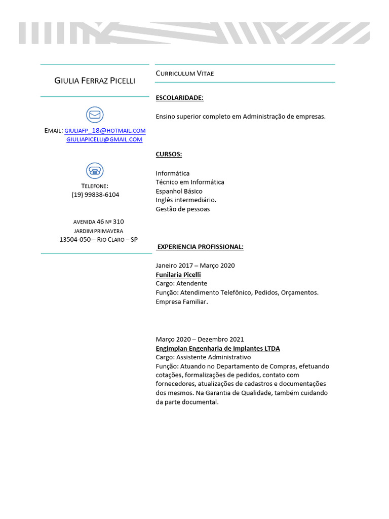 Curriculum Giulia Atualizado | PDF