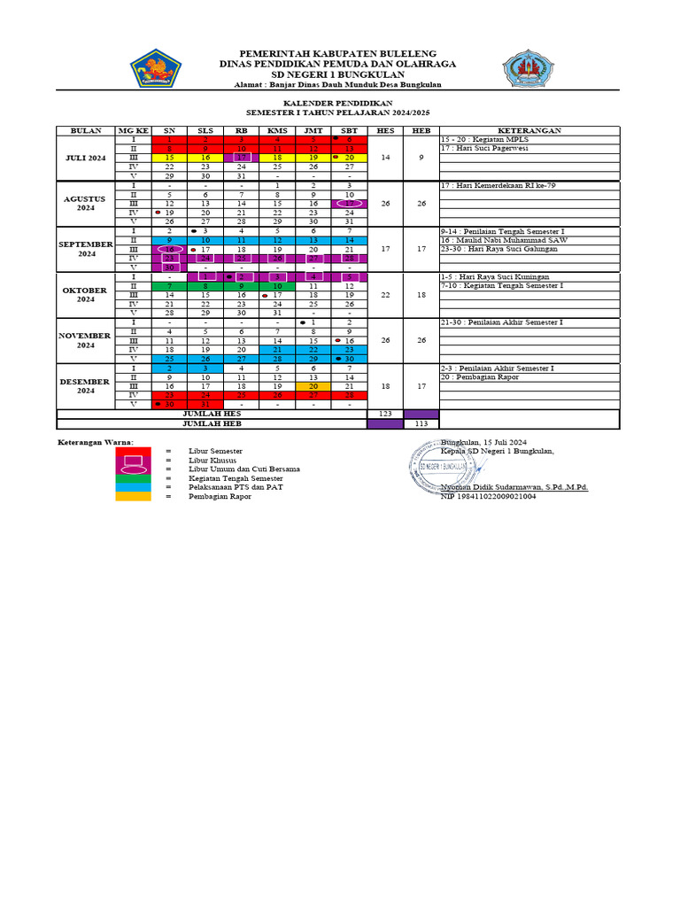 Kalender Pendidikan Semester Ganjil | PDF