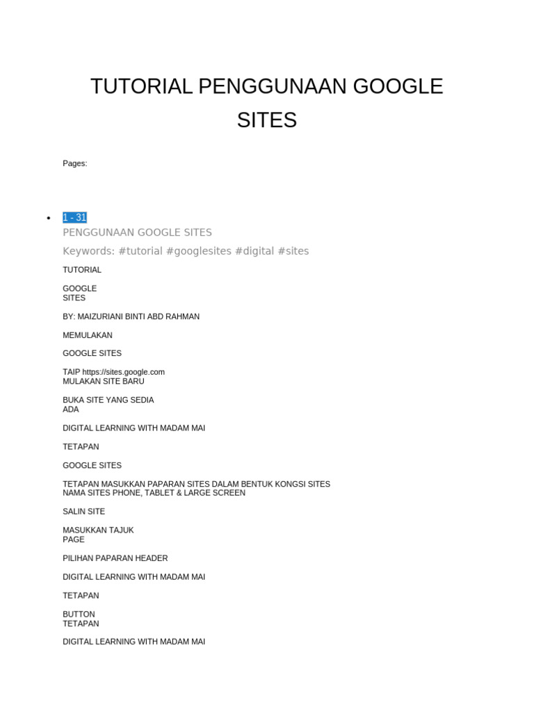 Tutorial Penggunaan Google Sites | PDF