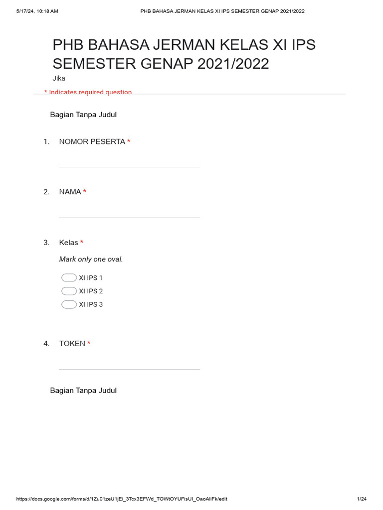 # LAT ULANGAN BHS JERMAN XI IPS SEM GENAP 2022 - Google Forms | PDF
