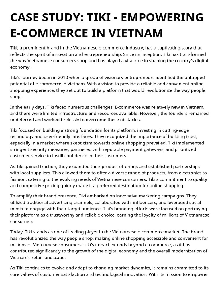 Case Study Tiki - Empowering E-Commerce in Vietnam | PDF