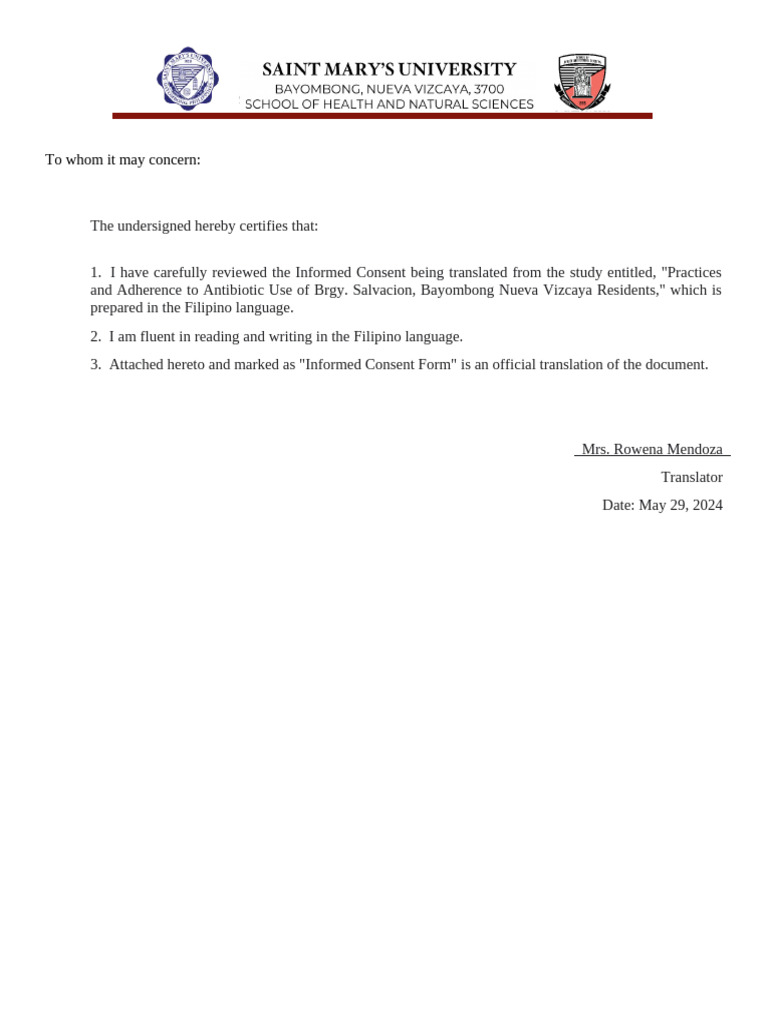 Filipino Version of Informed Consent Form | PDF