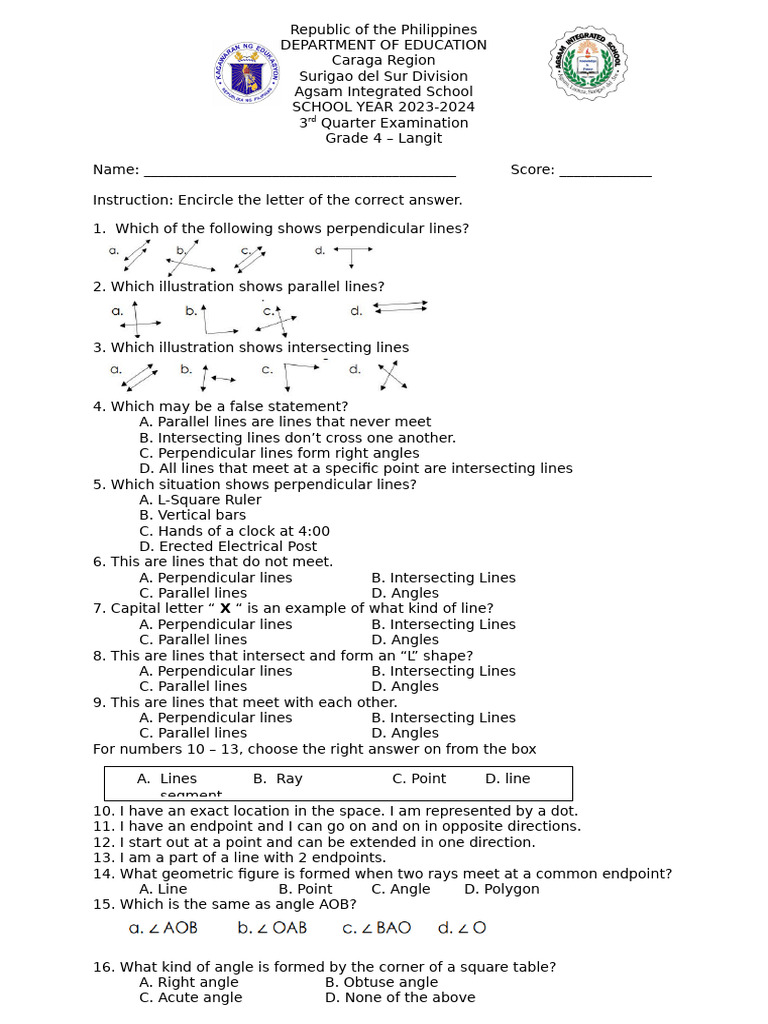 3rd Periodical Examination | PDF | Rectangle | Perpendicular