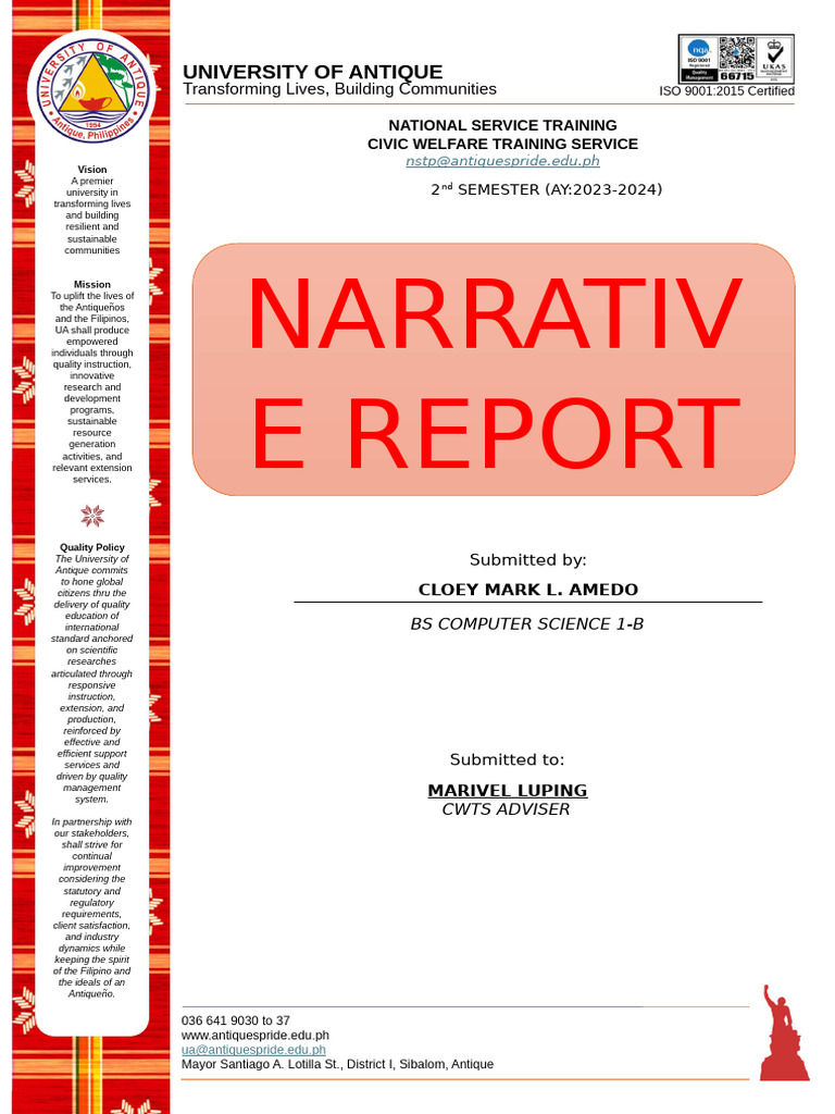 Narrative Report Cover Page Amedo | PDF