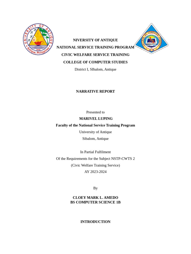 Narrative Report Cwts Amedo Bscs 1b Final | PDF