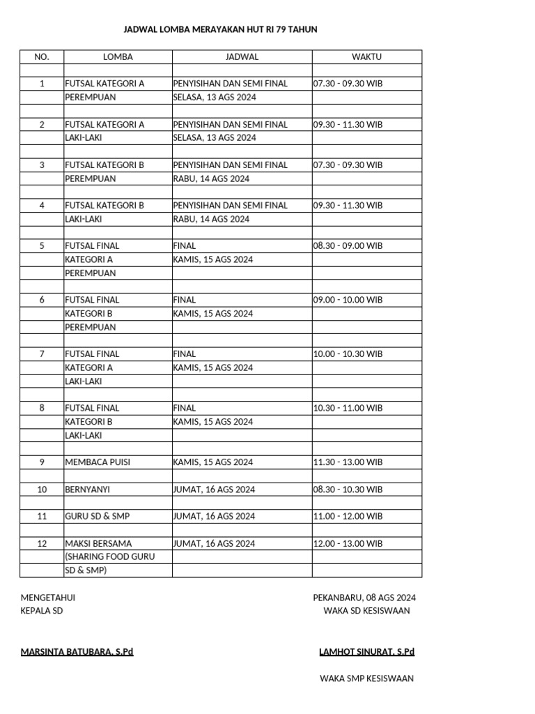 Jadwal Lomba Hut Ri 79 2 | PDF
