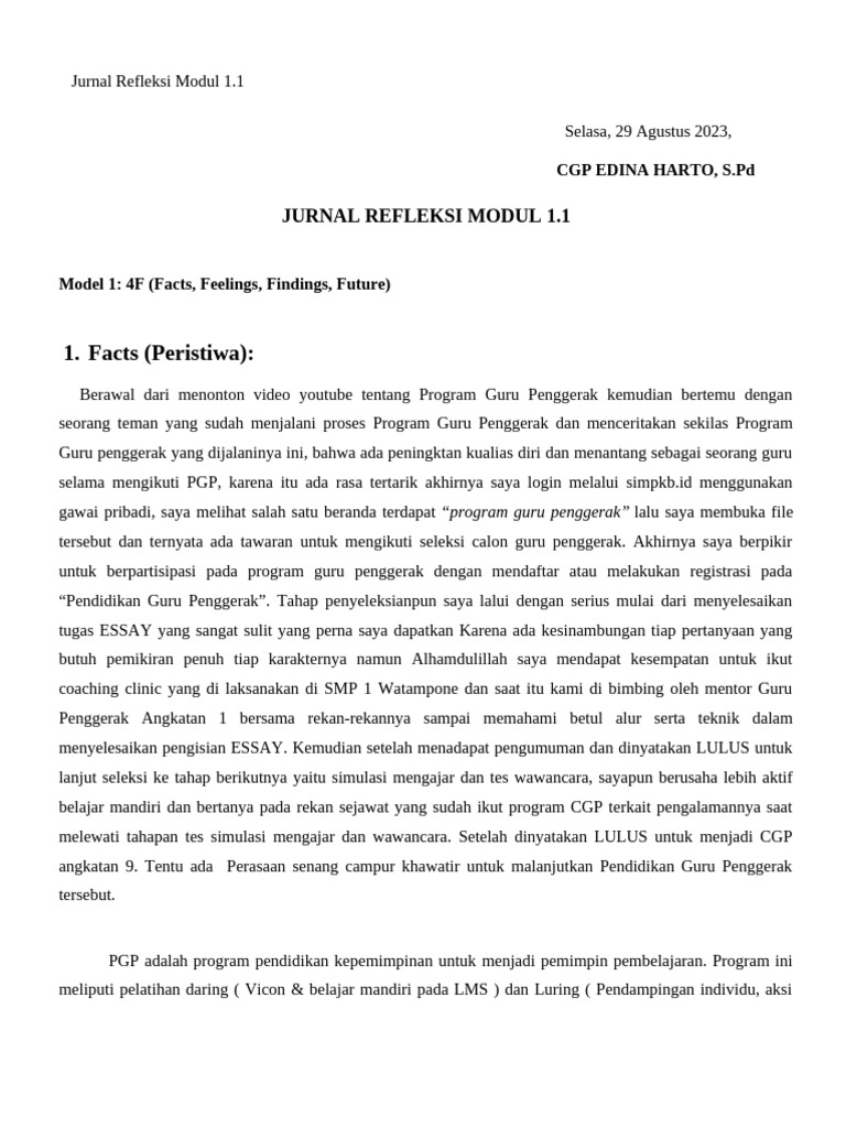 Jurnal Refleksi - Modul 1.1 - EDINAHARTO, S.PD | PDF