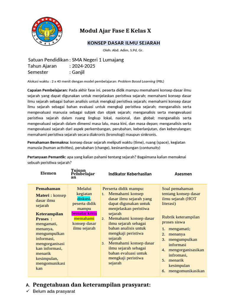 Modul Ajar Fase e Kelas X Tp. 2024-2025 | PDF