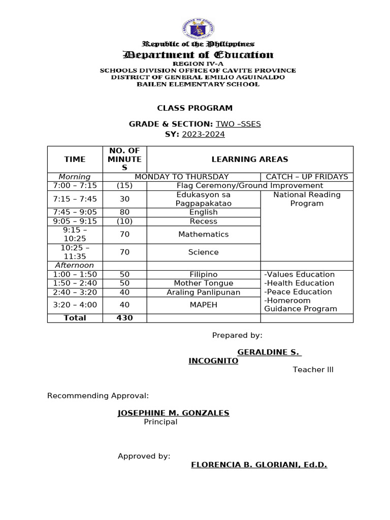 g.2 Sses Class Program | PDF