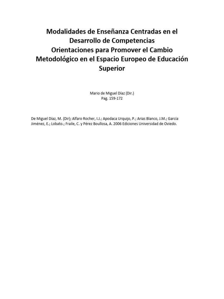 Modalidades de Enseñanza Centradas en Desarrollo de Competencias | PDF