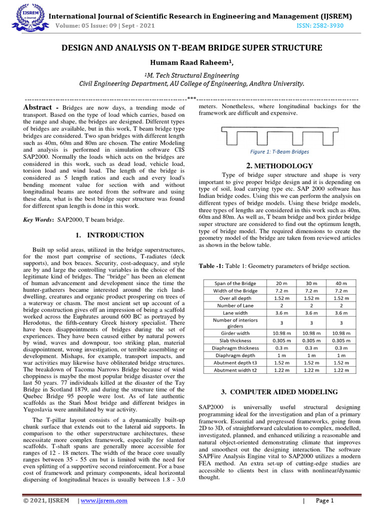 Design and Analysis On T-Beam Bridge Super Structure | PDF