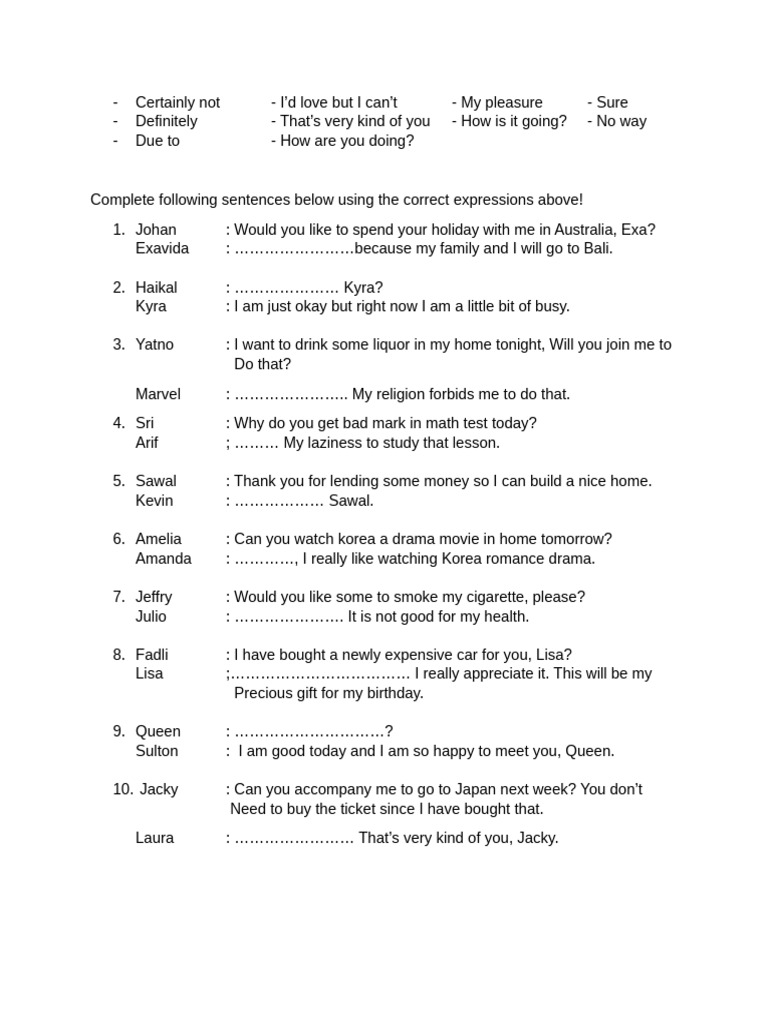 Complete The Dialog For Class X | PDF | Home & Garden