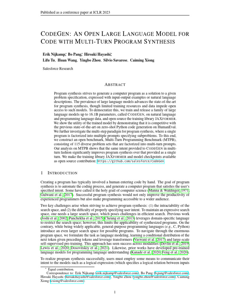 Codegen An Open Large Language Model For Code With Multi Turn Program Synthesis Codegen