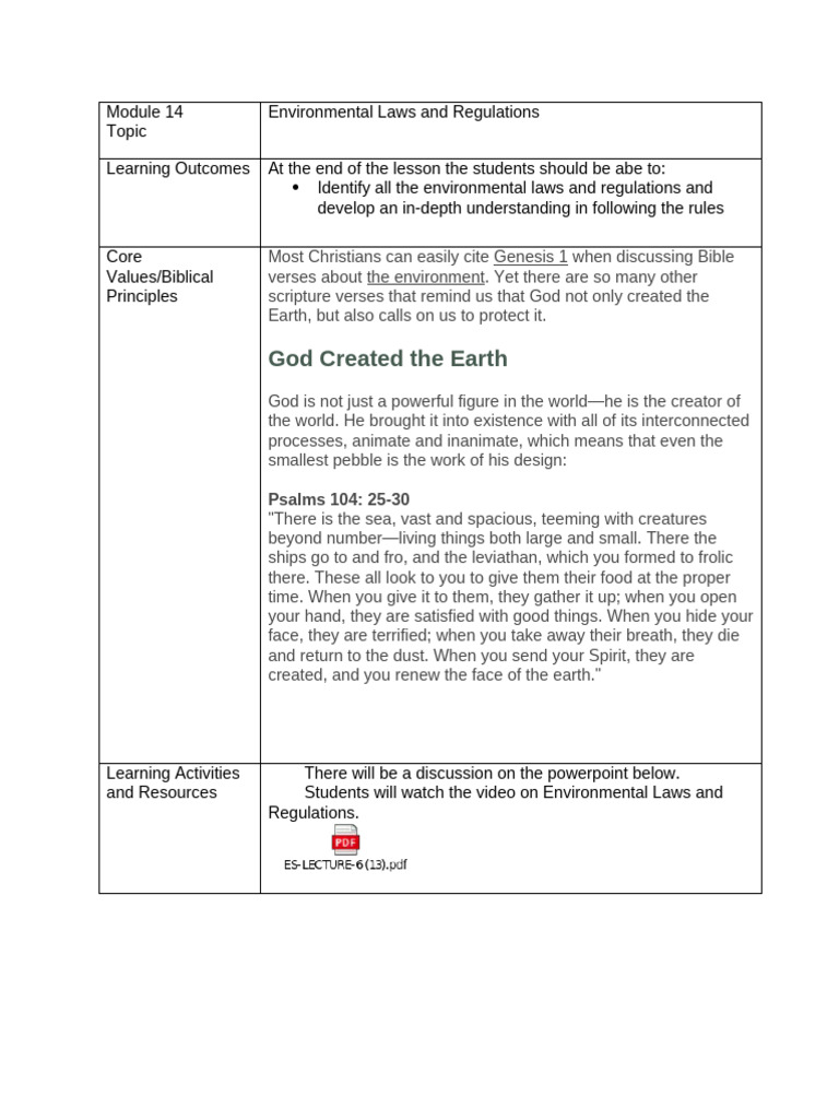 Module 14 Environmental Laws and Regulations | PDF